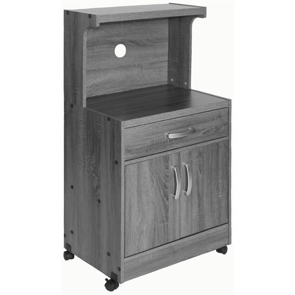 Pemberly Row Free Standing Gray Wooden Microwave Cart with Storage ...