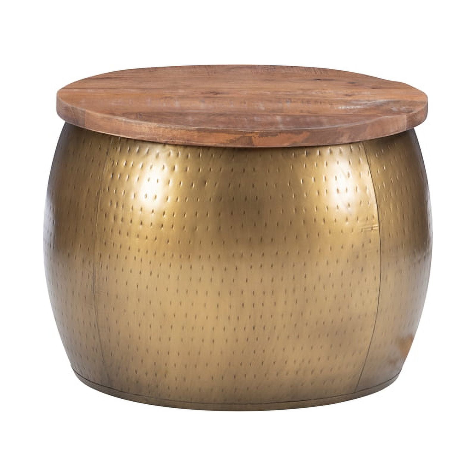 Pemberly Row Modern Large Wood and Metal Drum Table with Storage in ...