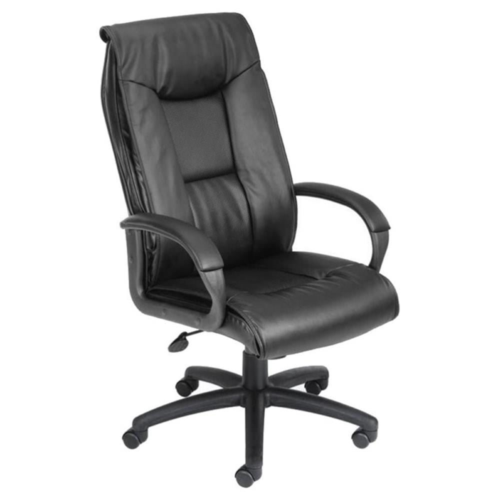 Pemberly Row Modern LeatherPlus Spring Tilt Office Chair in Black ...