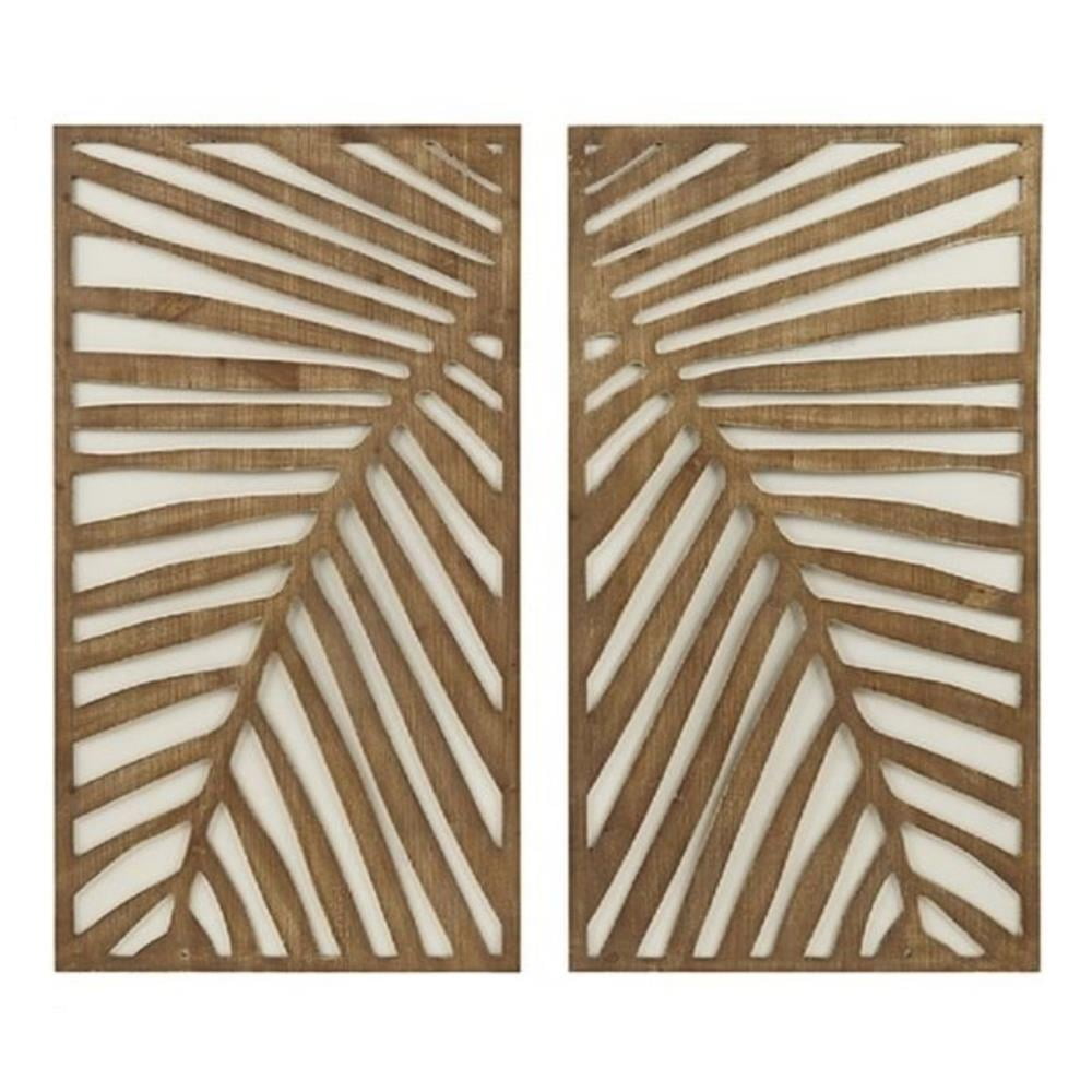 Pemberly Row Modern MDF Birch Palms Carved Wall Panel in Brown (Set of ...