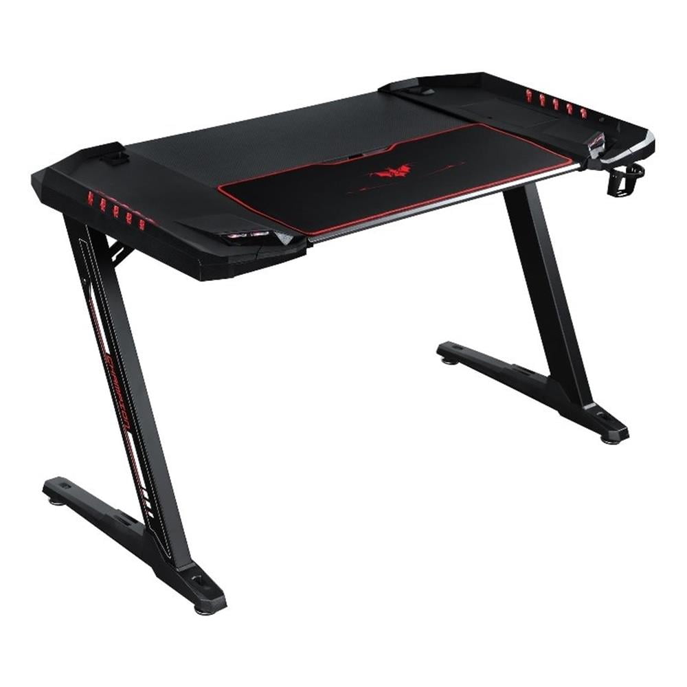 Pemberly Row Modern Metal Gaming Desk with LED Lighting in Black ...