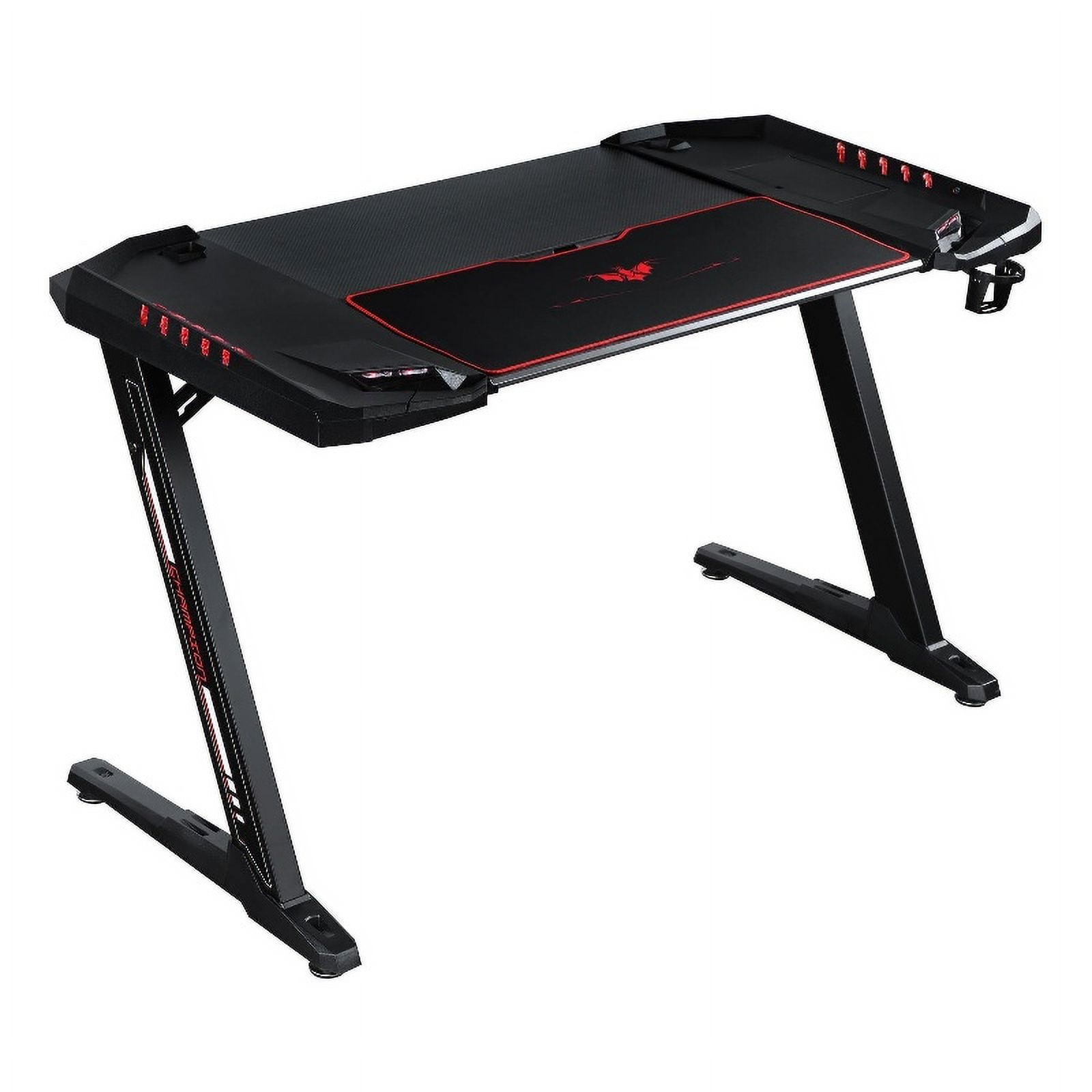 Pemberly Row Modern Metal Gaming Desk with LED Lighting in Black ...