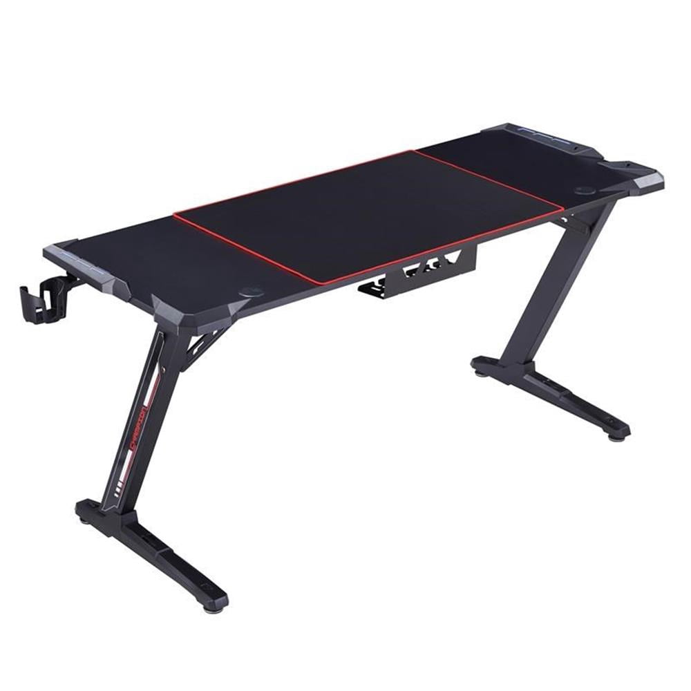 Pemberly Row Modern Metal Gaming Desk with Outlets in Black Finish ...