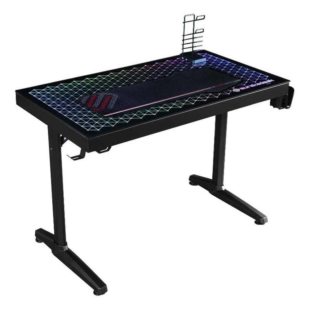 Pemberly Row Modern Metal Gaming Desk with Tempered Glass Top in Black ...