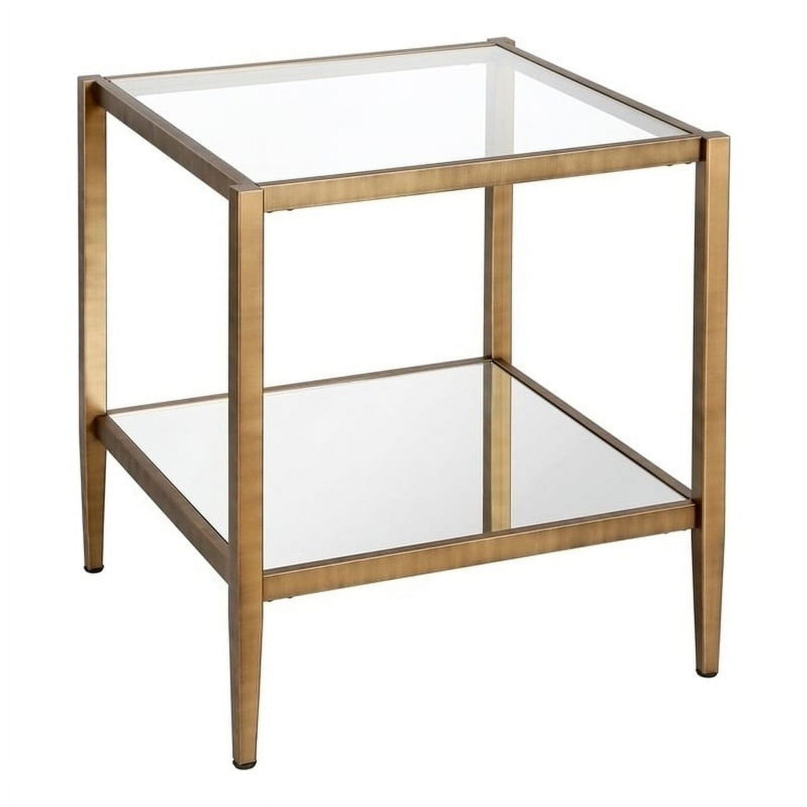 Pemberly Row Modern Metal Glam Side Table with Mirrored Shelf in Brass ...