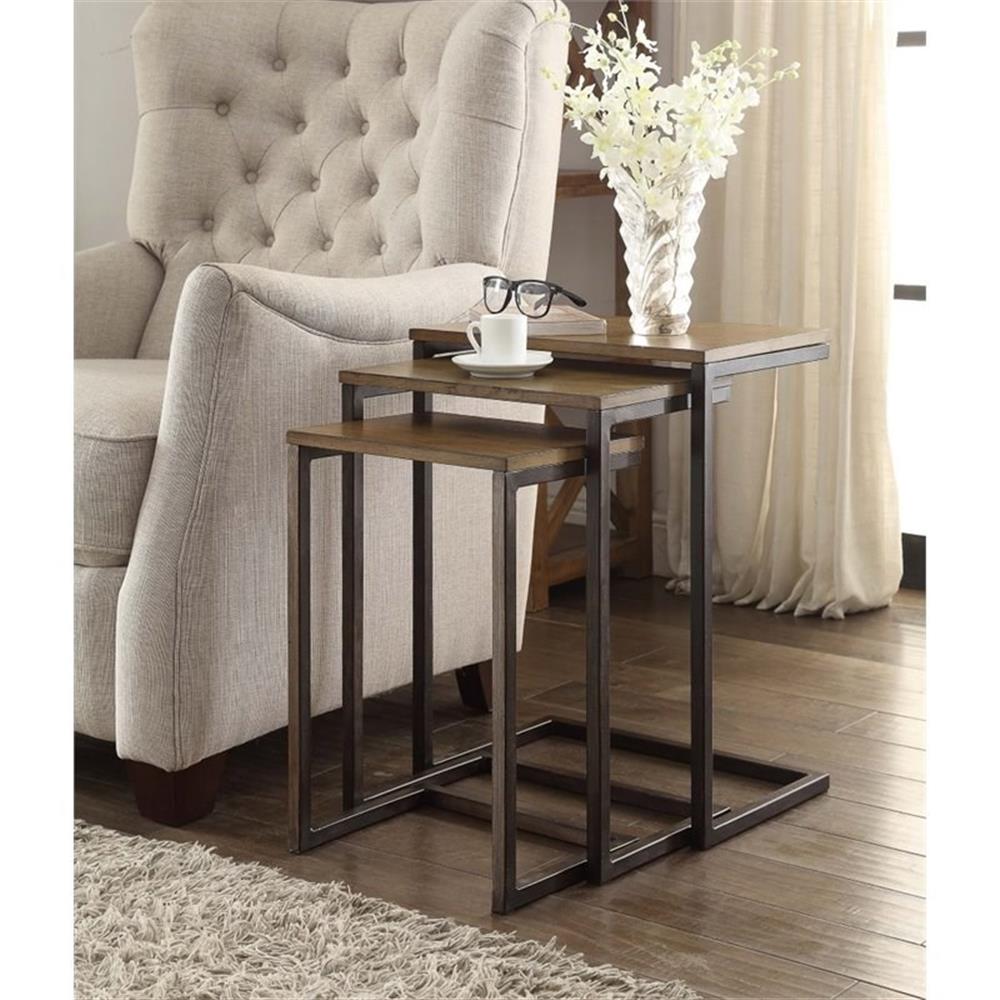 Pemberly Row Modern Metal Nesting Table in Harvest Oak and Aged Iron - Walmart.com