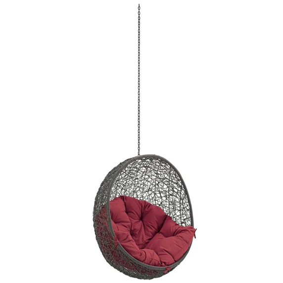 Pemberly Row Modern Metal Outdoor Swing Chair without Stand in Gray/Red ...