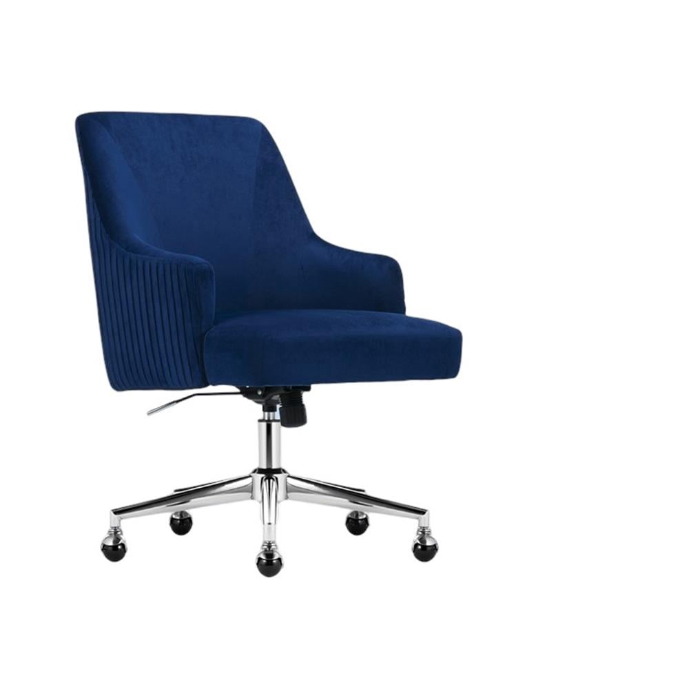 Pemberly Row Modern Mid-Back Office Chair Velvet Fabric Silver Metal ...
