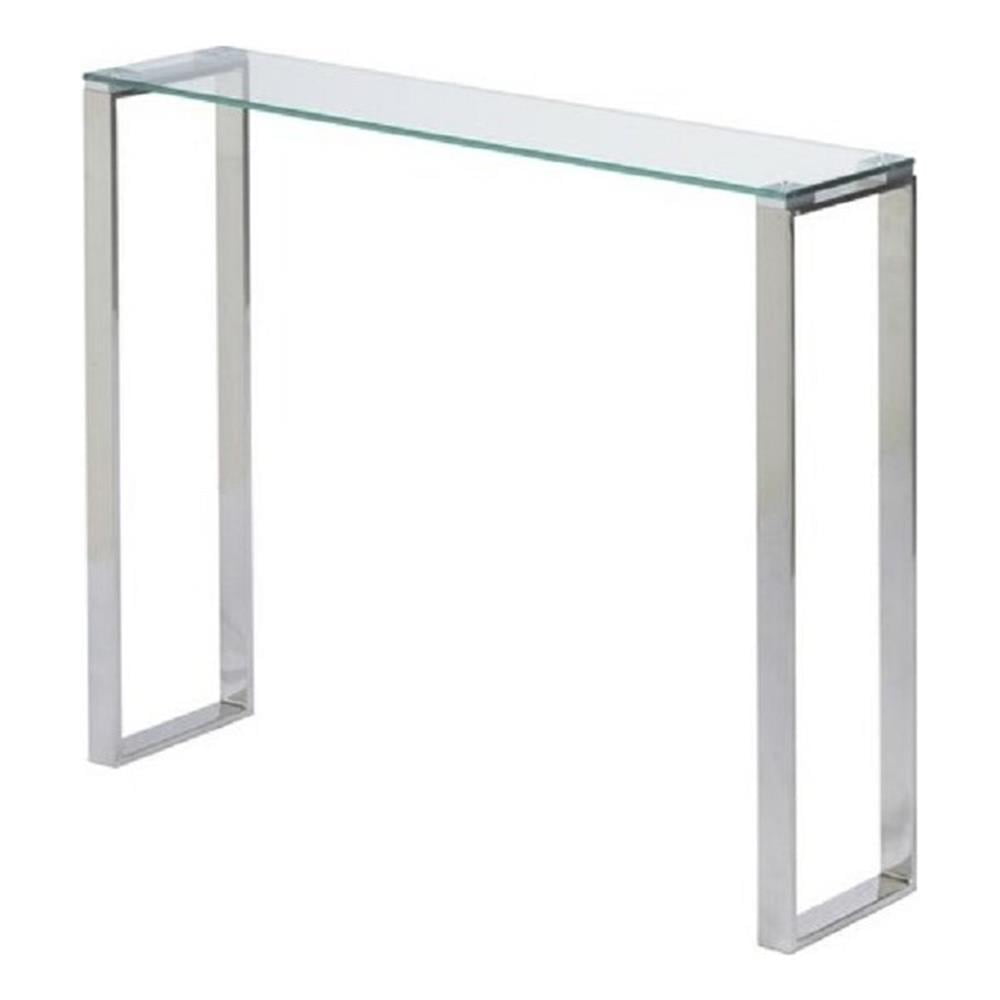 Pemberly Row Modern Narrow Clear Glass Console Table with Chrome Legs ...