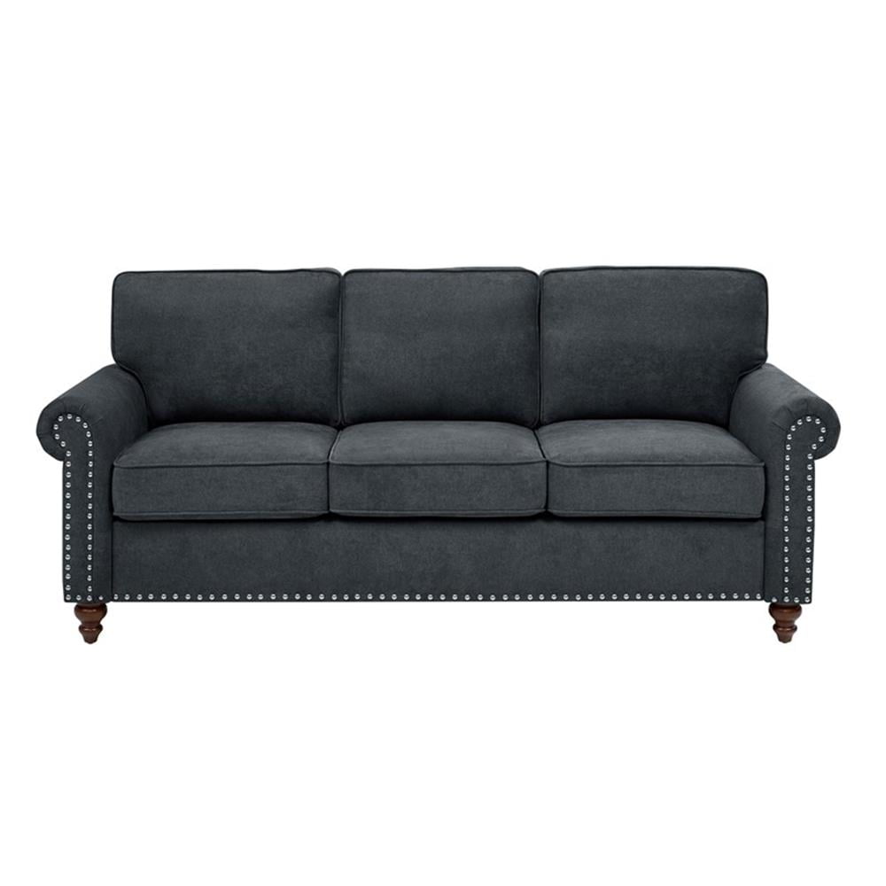 Pemberly Row Modern Polyester Fabric 78" Wide Sofa in Dark Gray ...