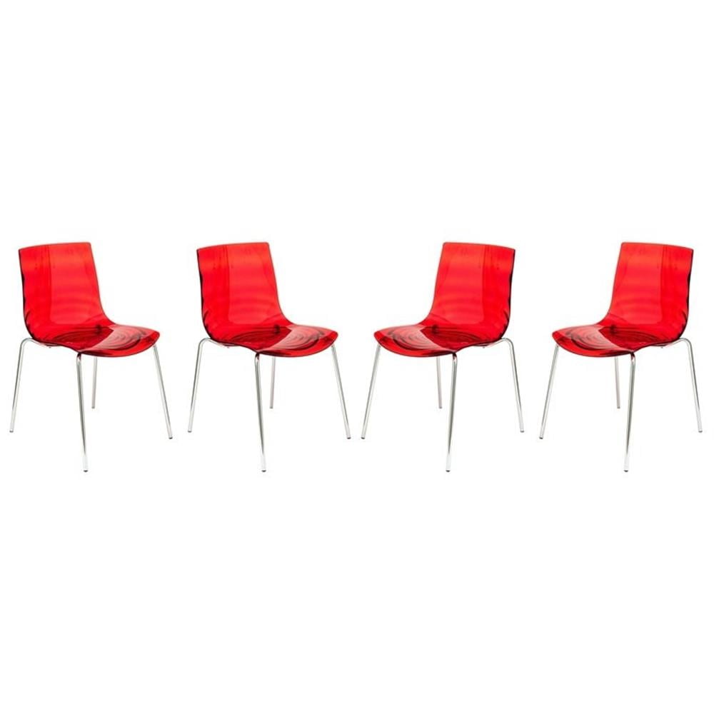 Pemberly Row Modern Rain Drop Design Dining Chair in Red Set of 4 ...