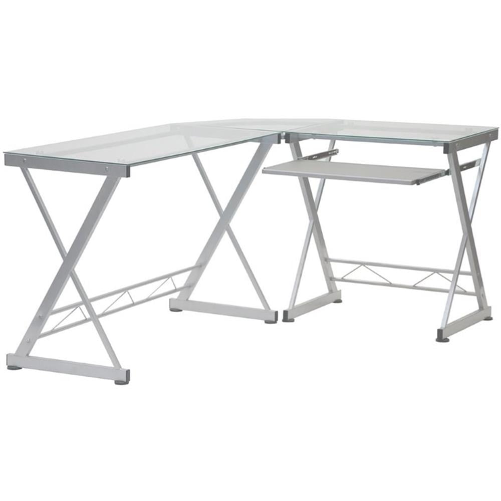 Pemberly Row Modern Reversible L-Shaped Clear Glass Top Computer Desk ...