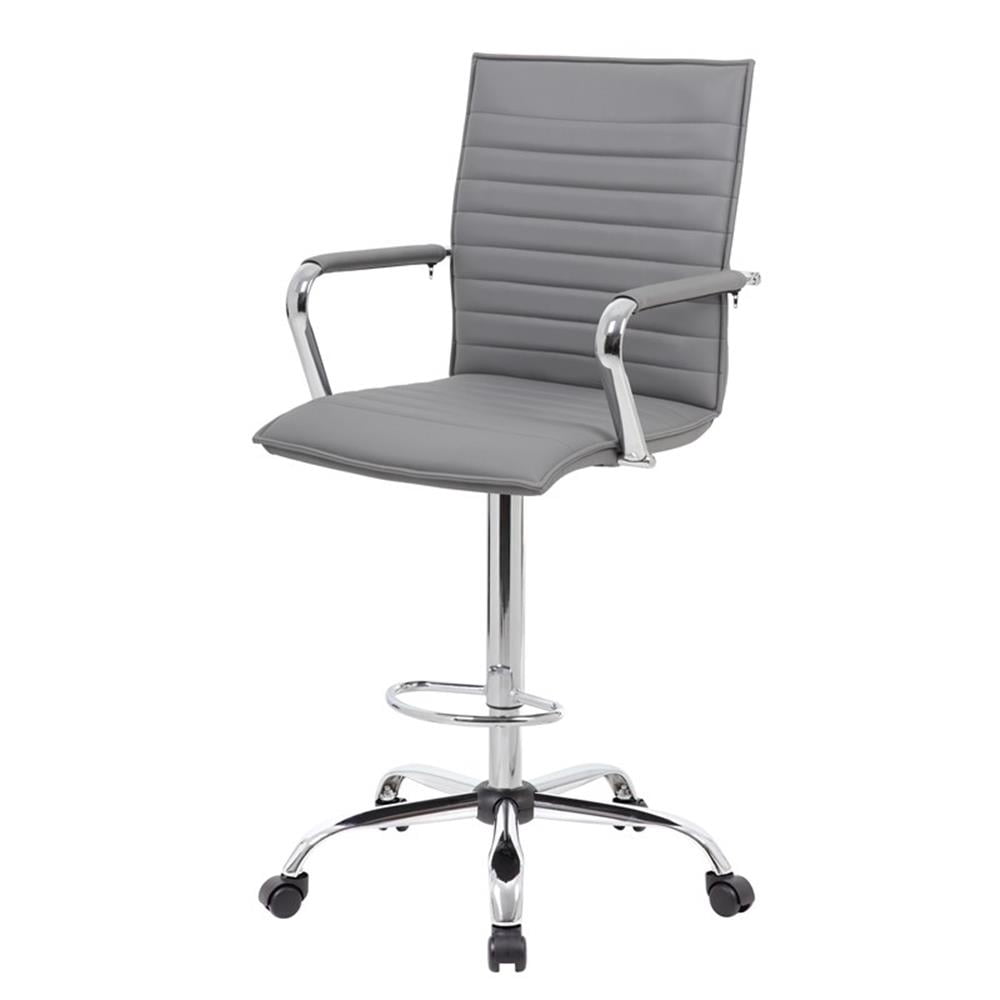 Pemberly Row Modern Ribbed Back Adjustable Sit-Stand Stool in Gray ...