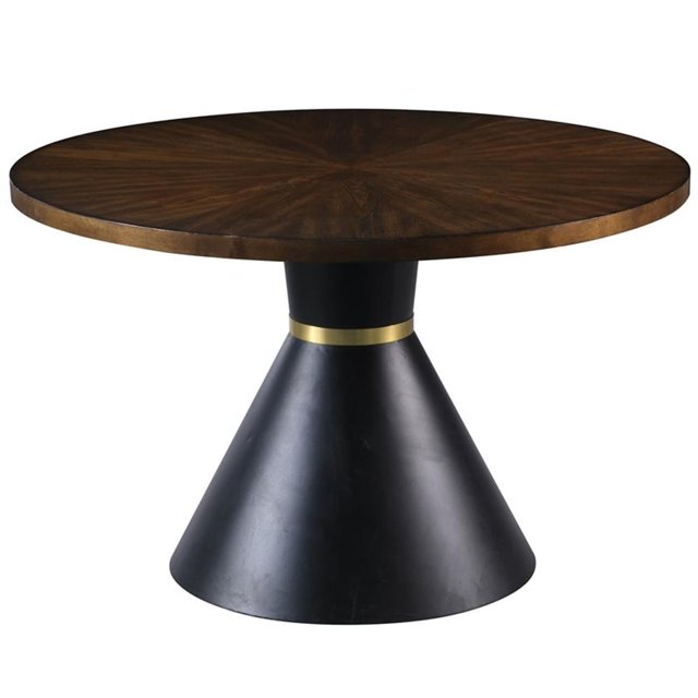 Pemberly Row Modern Round Oak Wood Dinette Table with Black Base ...