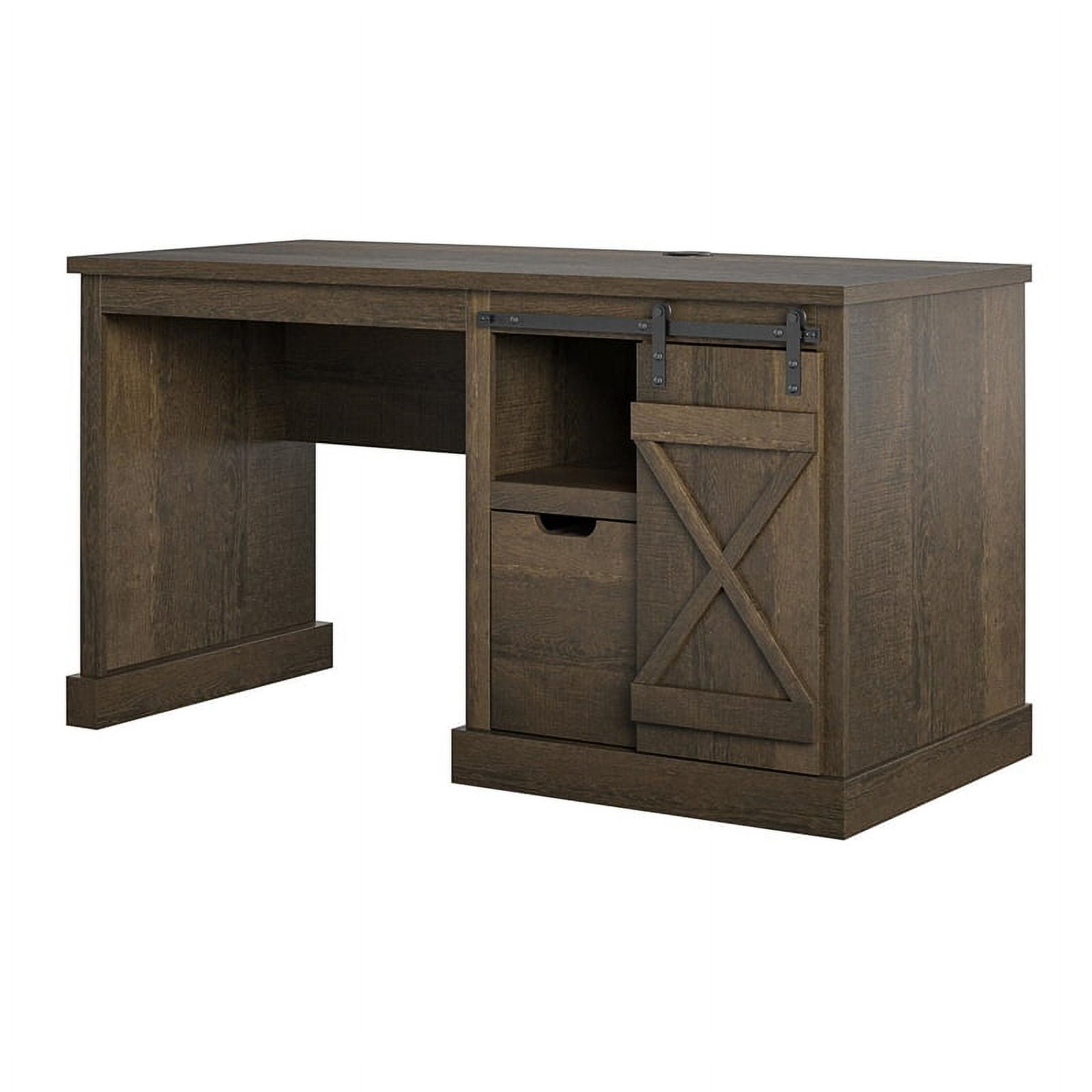 Pemberly Row Modern Single Pedestal Computer Desk in Brown Oak ...
