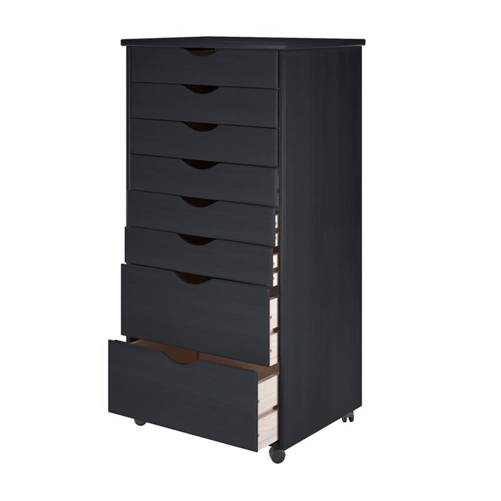 Pemberly Row Modern Solid Wood 6+2 Drawers Wide Roll Utility Cart in ...