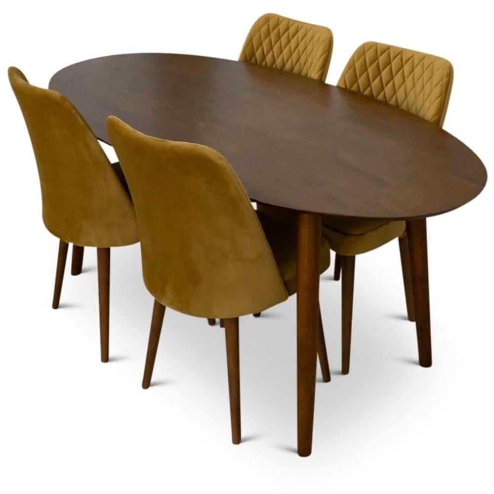 Pemberly Row Modern Solid Wood Walnut Dining Table and 4 Chair Set ...
