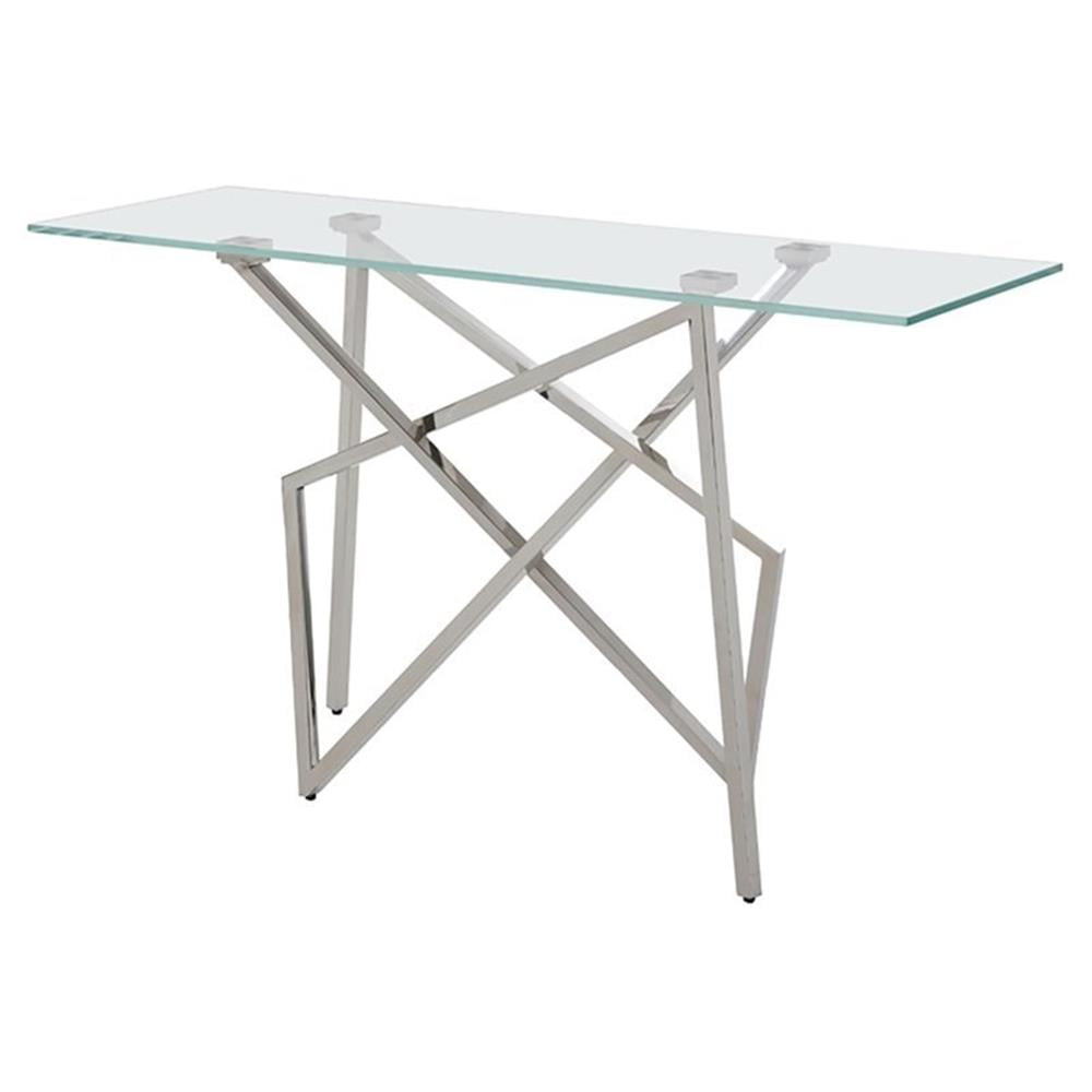 Pemberly Row Modern Stainless Steel & Glass Console Table in Silver ...