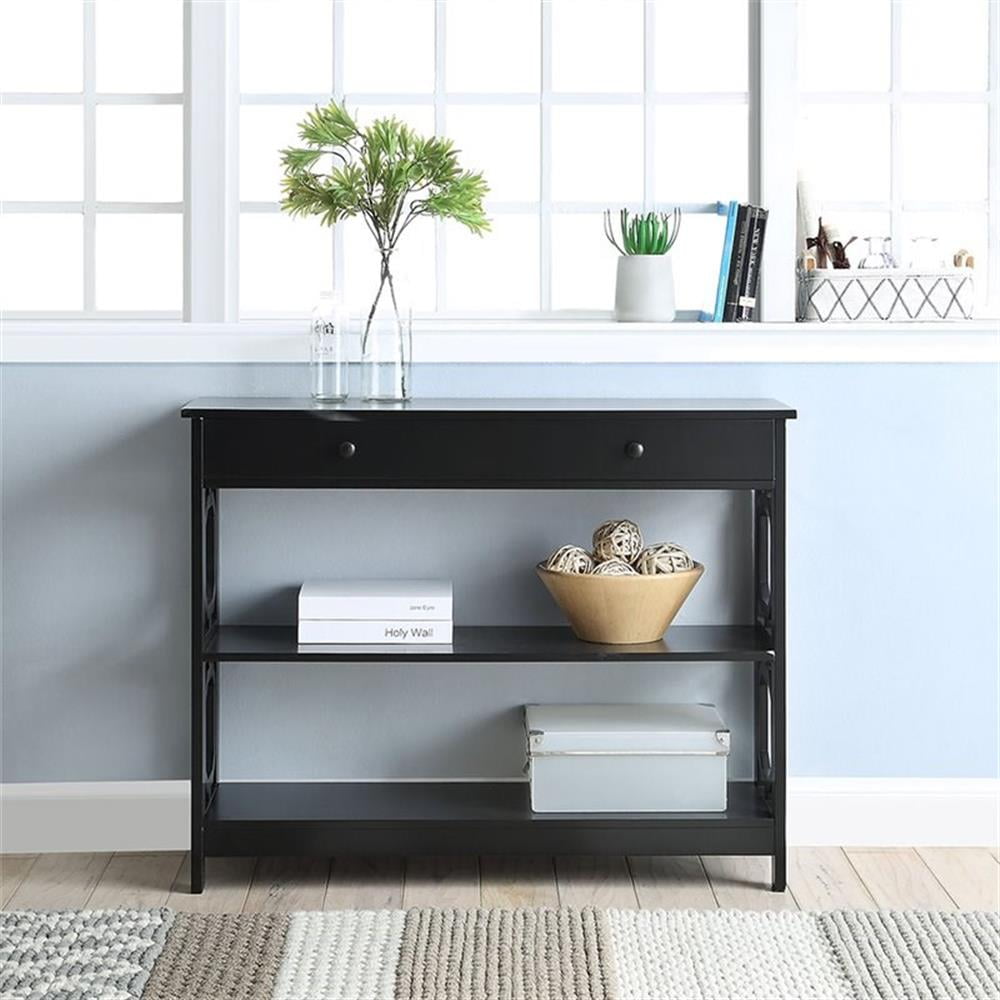 Pemberly Row Modern Storage Console Table in Black Wood Finish ...
