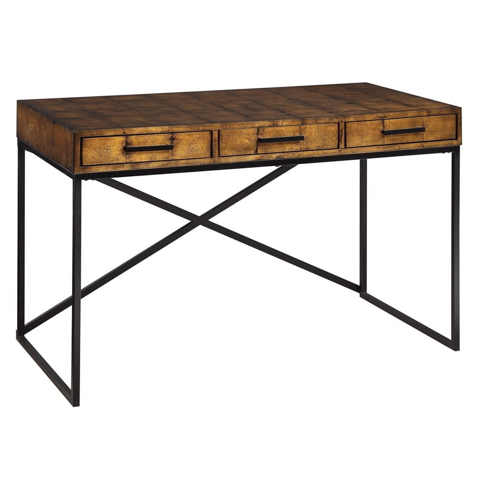 Pemberly Row Modern Three Drawer Writing Desk in Aged Gold/ Black ...