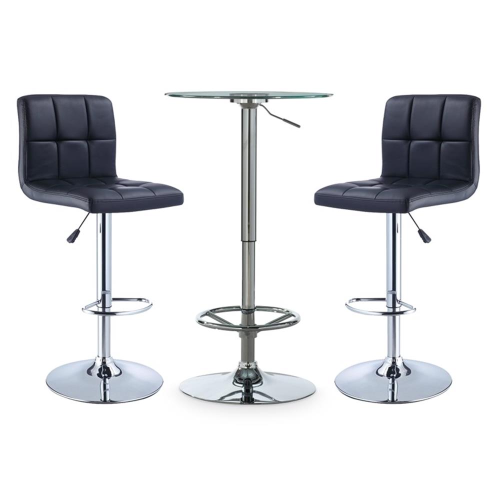 Pemberly Row Modern Three Piece Metal Pub Table Set in Chrome and Black ...