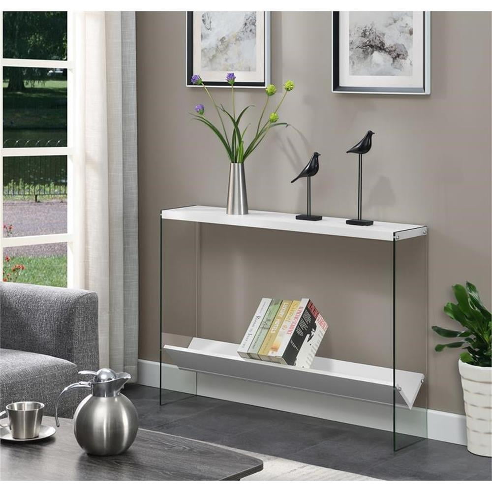 Pemberly Row Modern V Console Table with Shelf in White Wood Finish ...