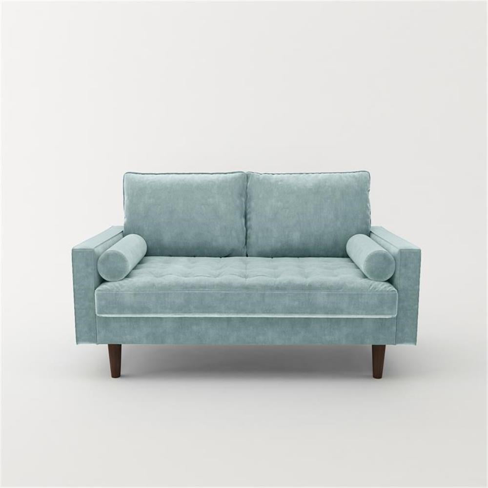 Pemberly Row Modern Velvet Living Room Loveseat In Grayish Cyan ...