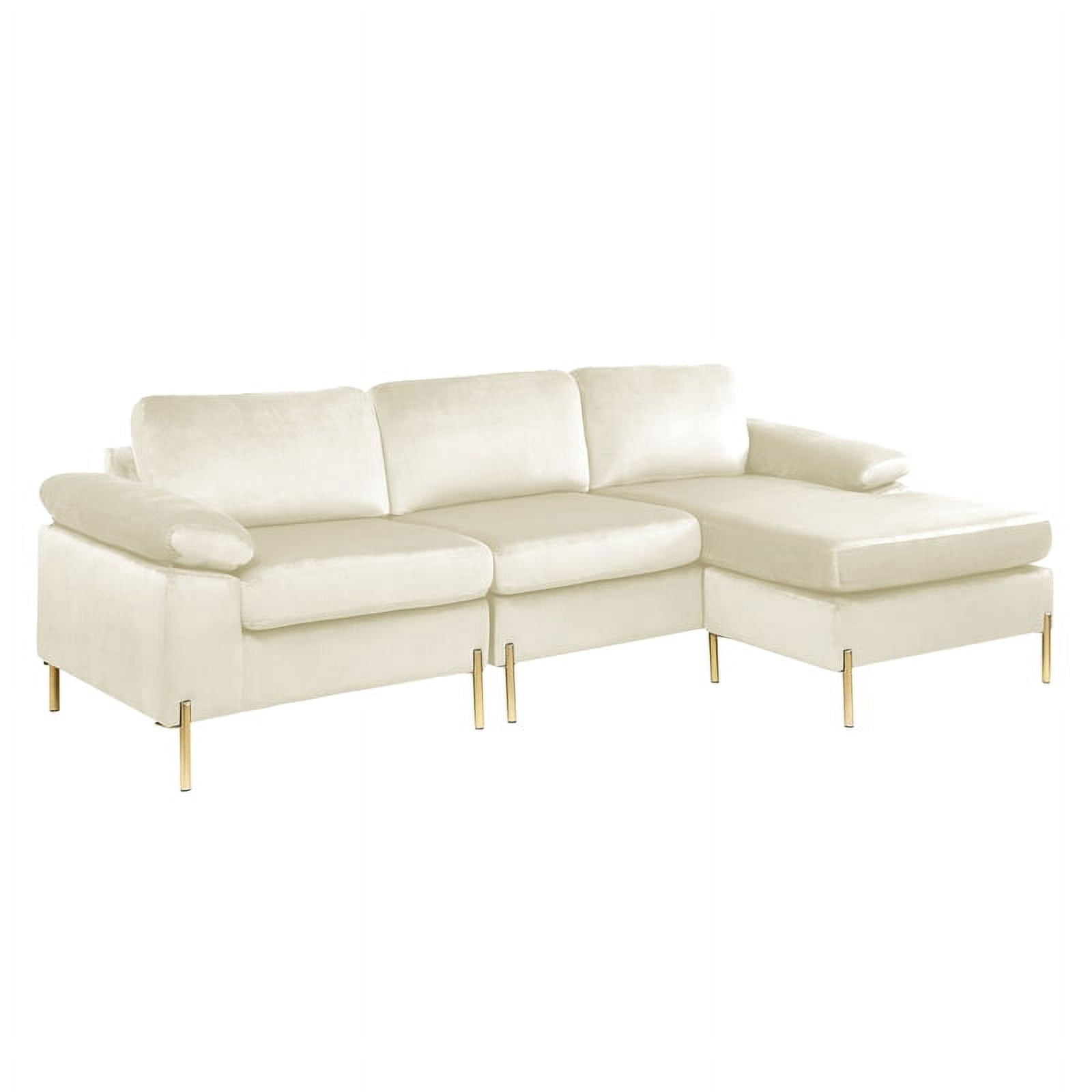 Pemberly Row Modern Beige Velvet Couch with Gold Legs, Sectional Sofa ...