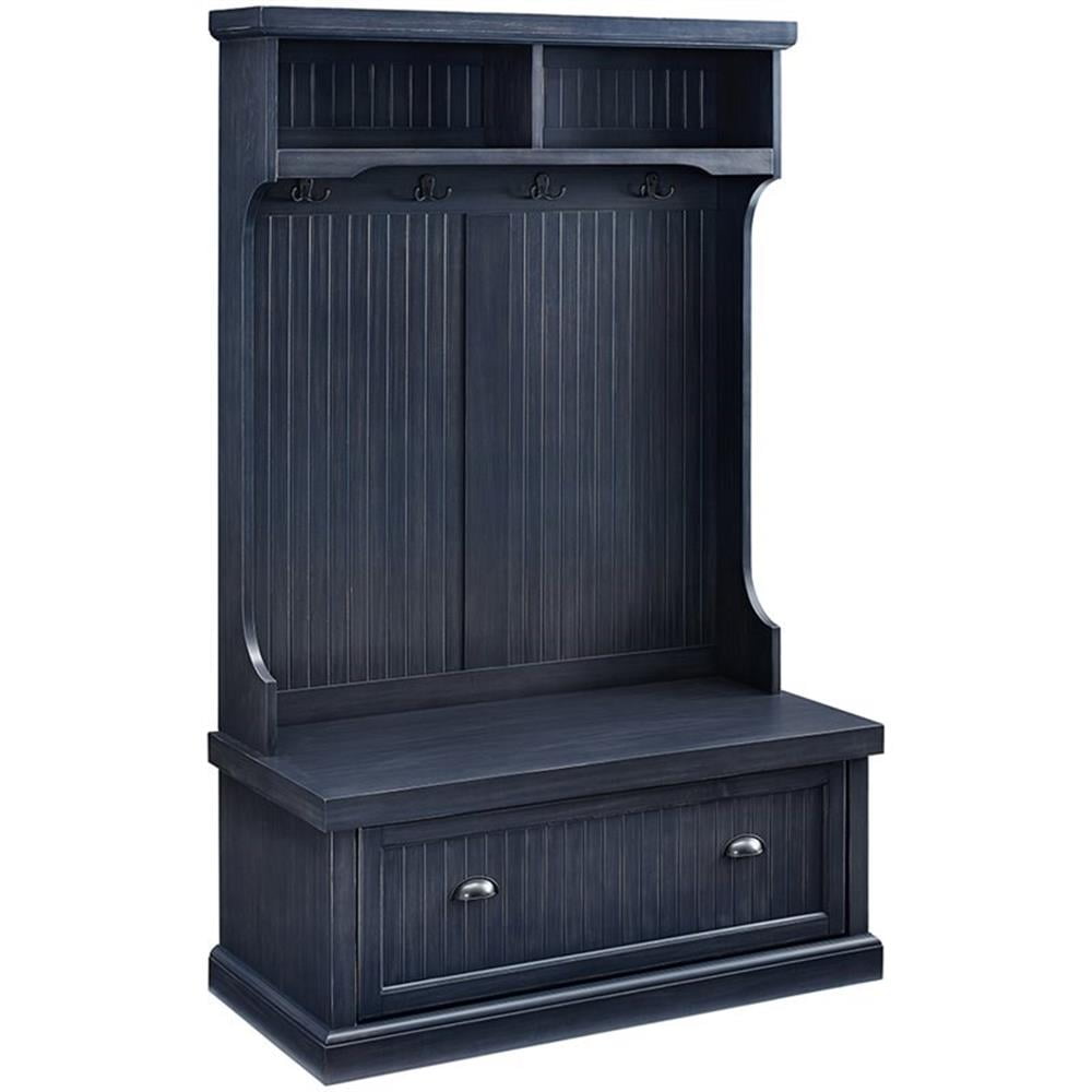Pemberly Row Modern Wood 4 Hook Hall Tree in Distressed Navy - Walmart.com