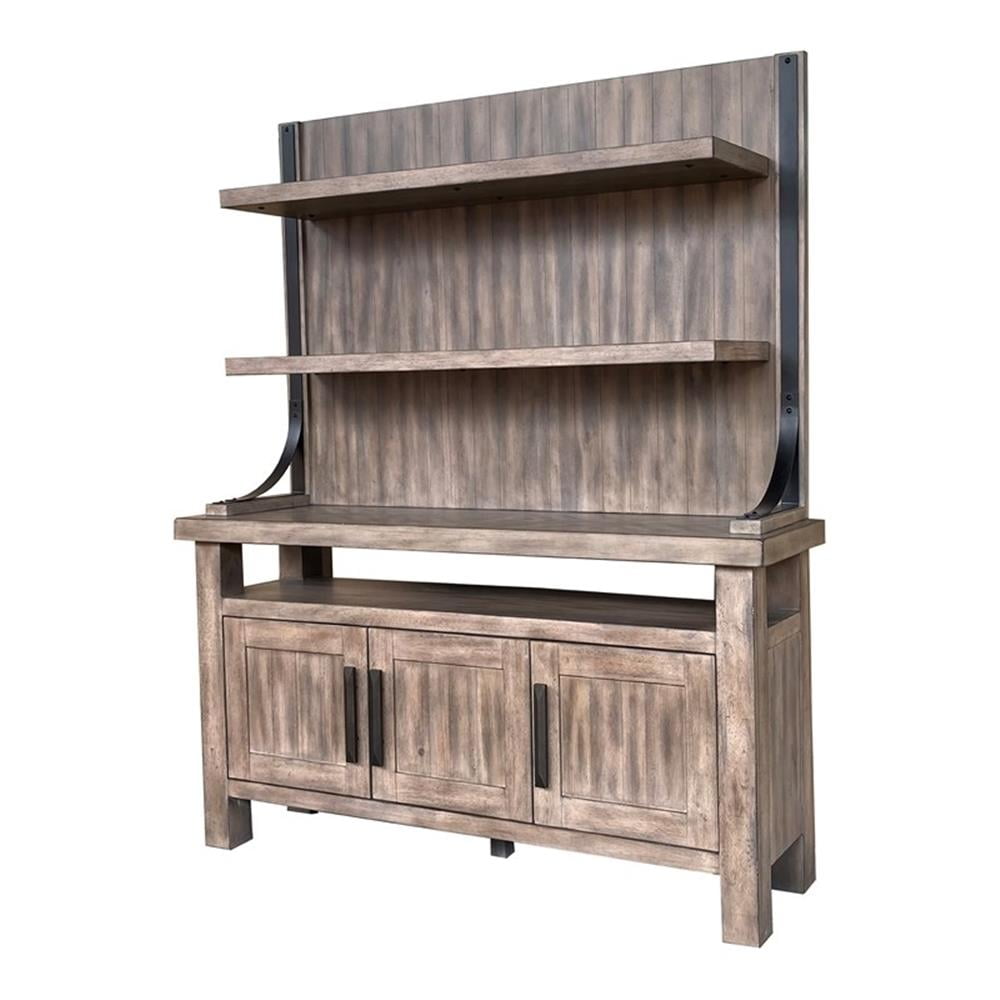 Pemberly Row Modern Wood Buffet with Bar Hutch in Siltstone Brown ...