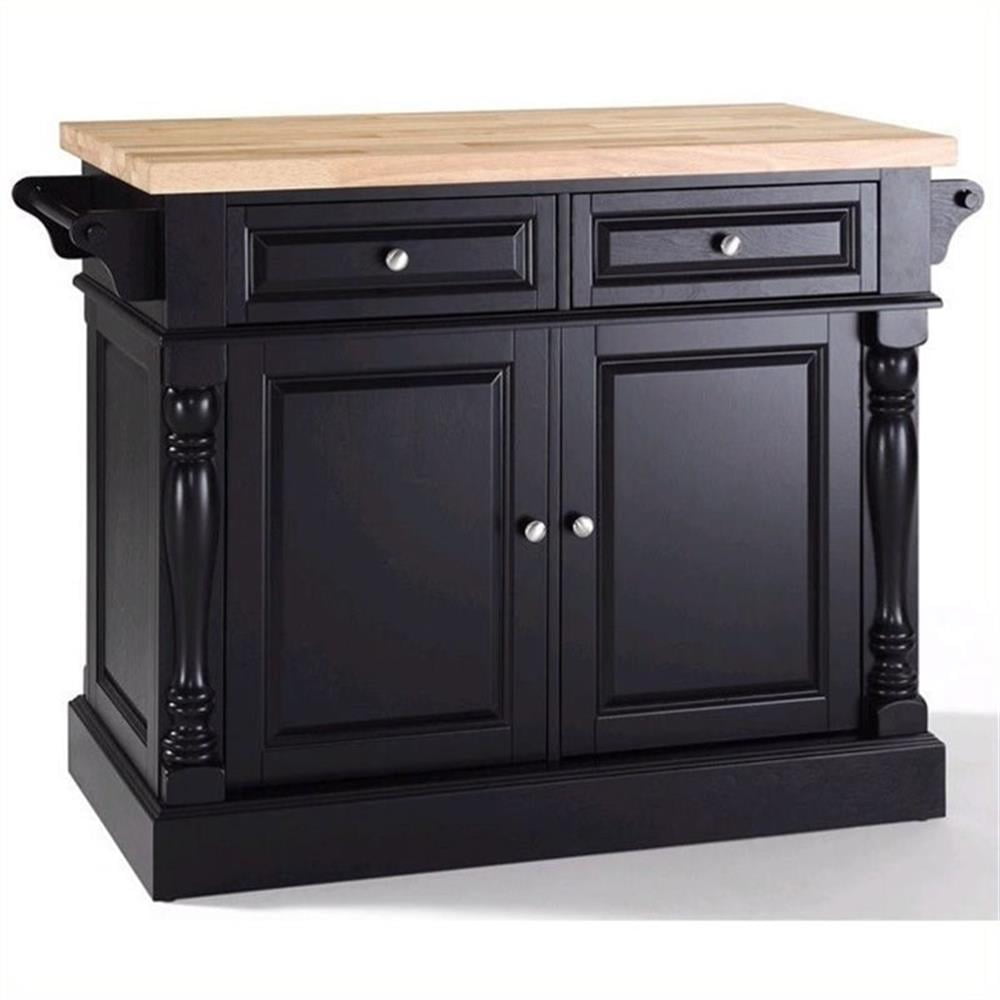 Pemberly Row Modern Wood Butcher Block Top Kitchen Island in Black ...