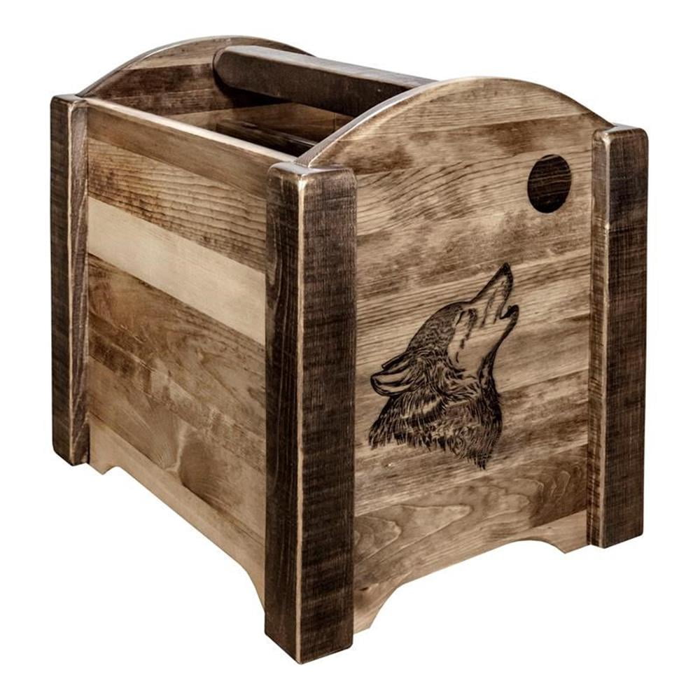 Pemberly Row Modern Wood Magazine Rack with Wolf Design in Brown ...