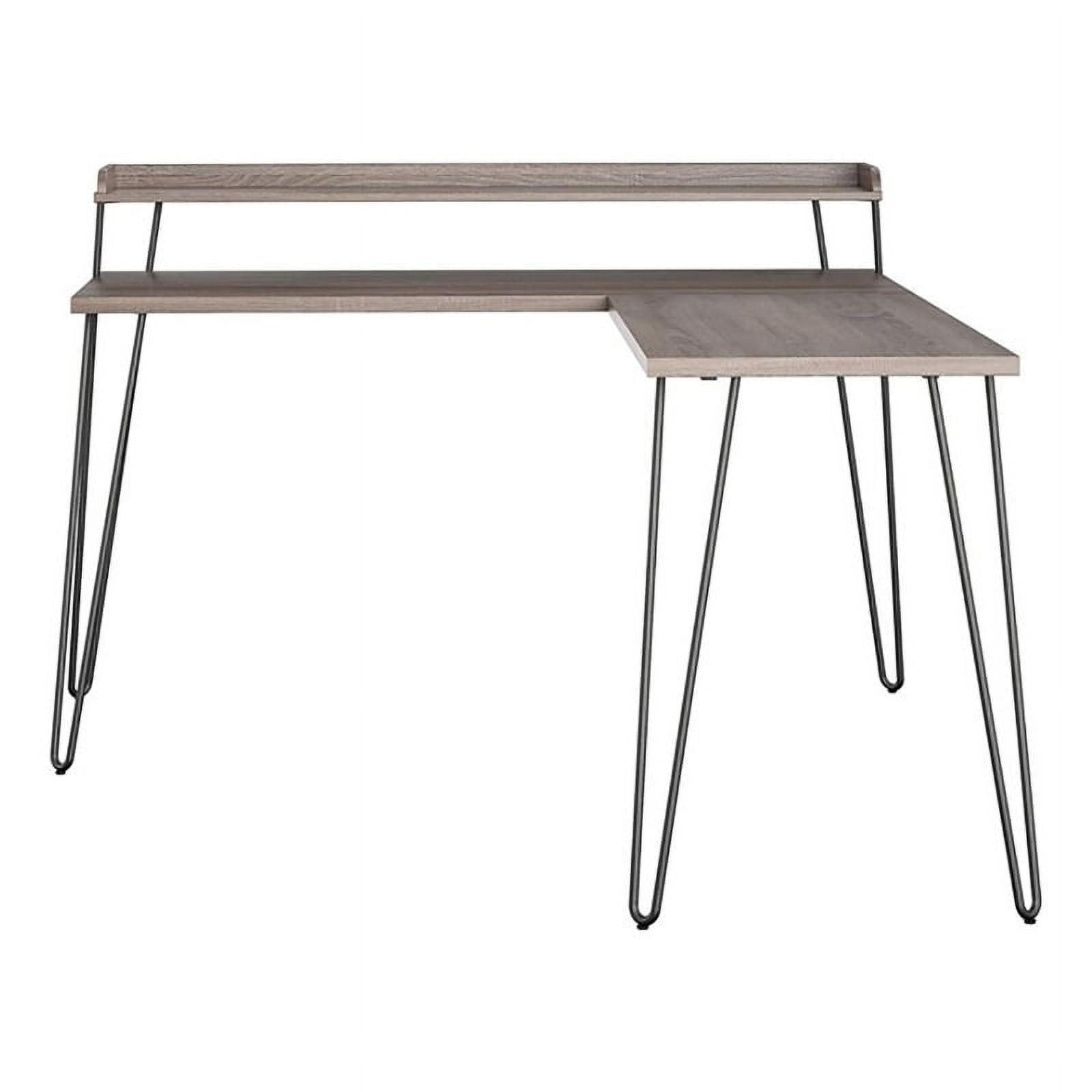 Pemberly Row Modern Wood/Metal L Desk with Riser in Distressed Gray ...