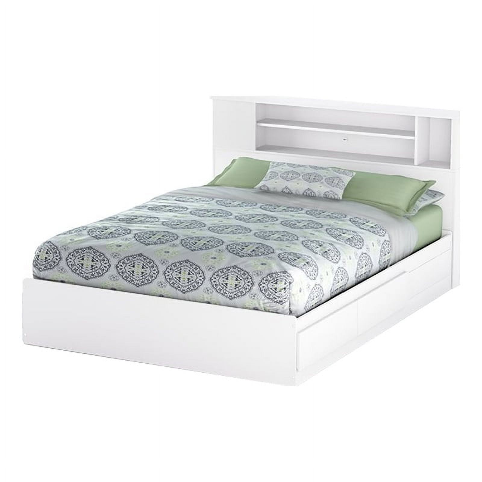 Pemberly Row Modern Wood Queen Bookcase Storage Bed in Pure White ...