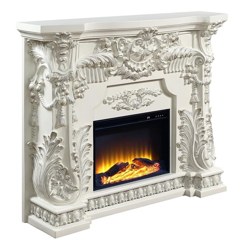 Pemberly Row Modern Wooden LED Electric Fireplace in Antique White ...