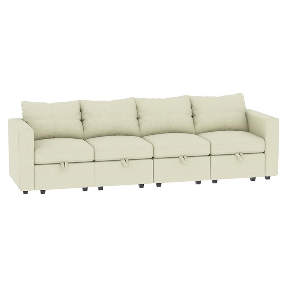 Pemberly Row Modular 4 Seat Convertible Sectional Sofa in Beige ...
