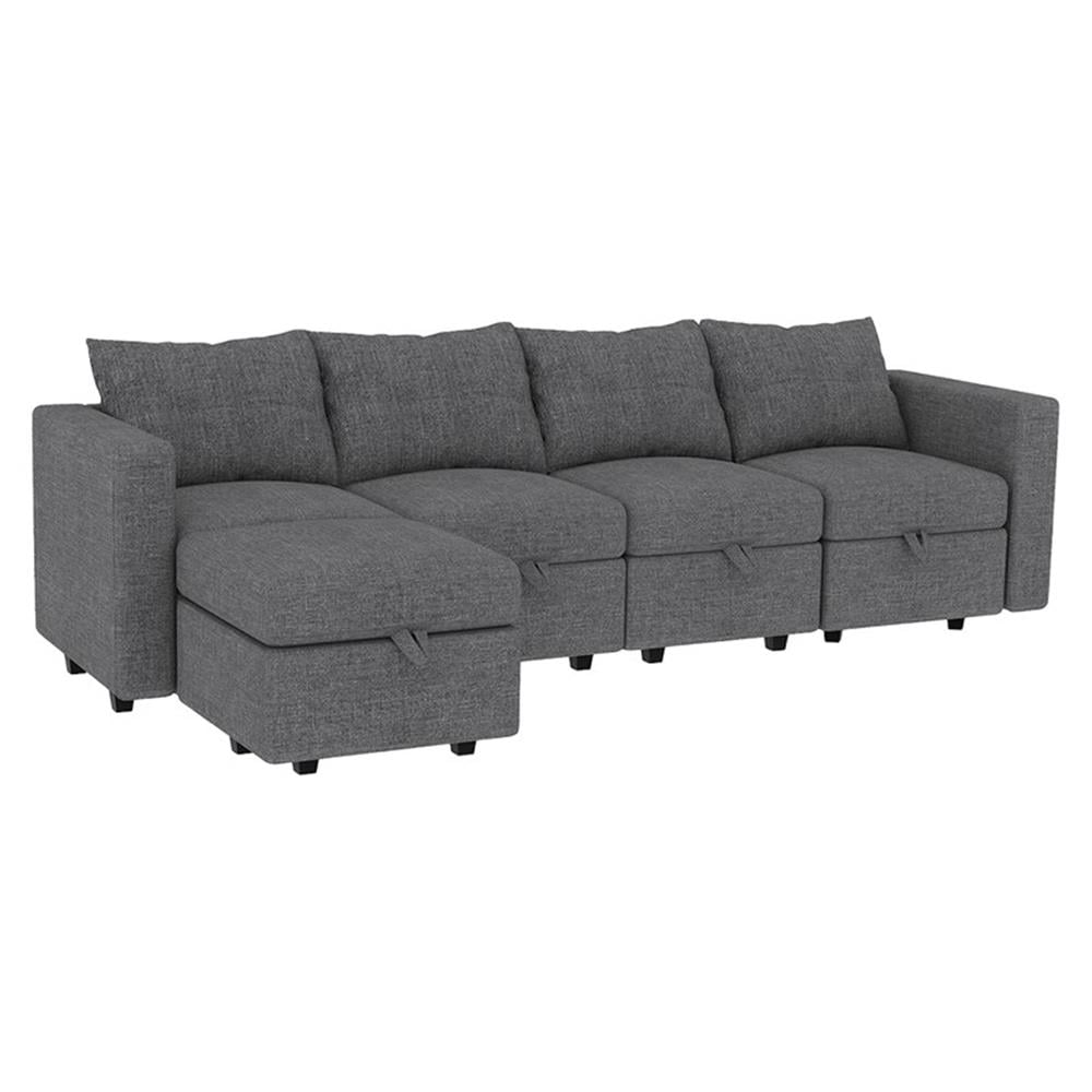 Pemberly Row Modular 4-Seat Sectional Chaise Convertible Sofa in Gray ...
