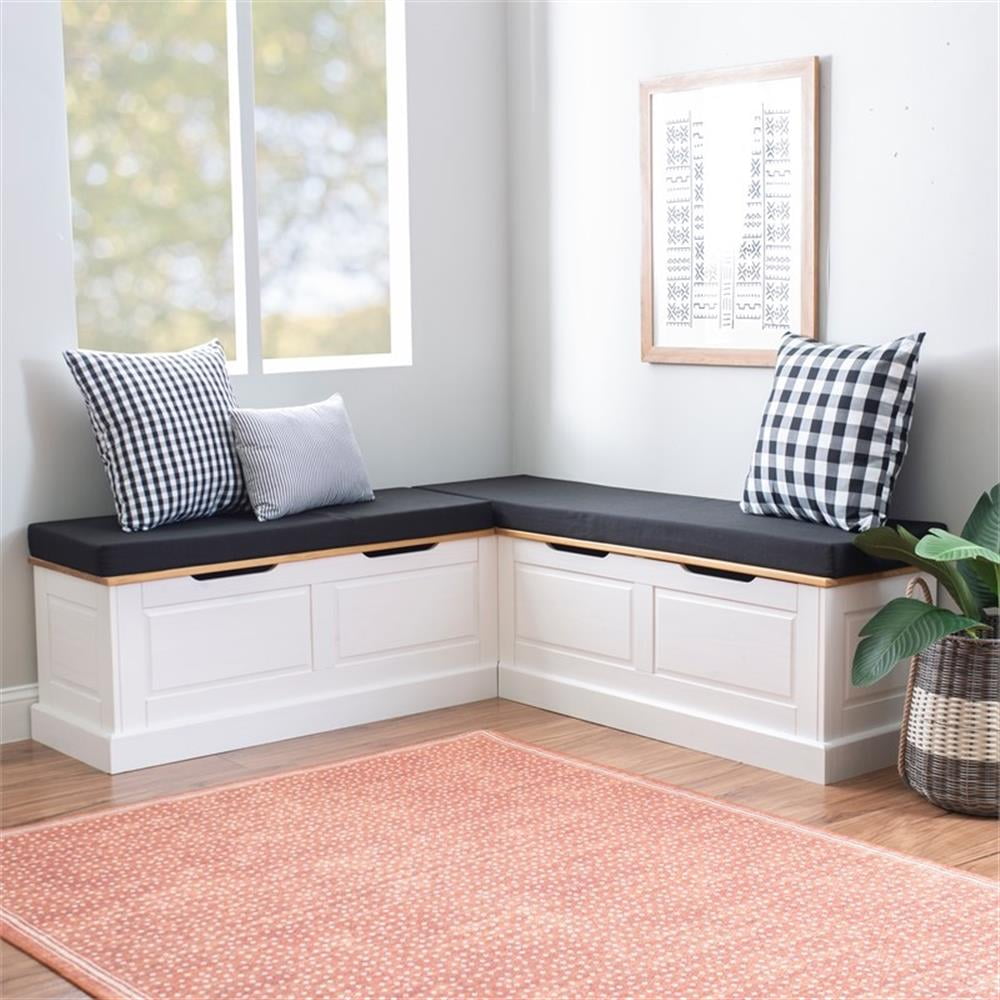 Pemberly Row Natural White Wood Nook With Black Polyester Fabric ...
