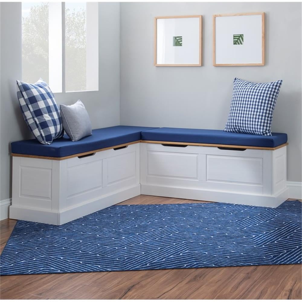Pemberly Row Natural White Wood Nook With Navy Polyester Fabric ...