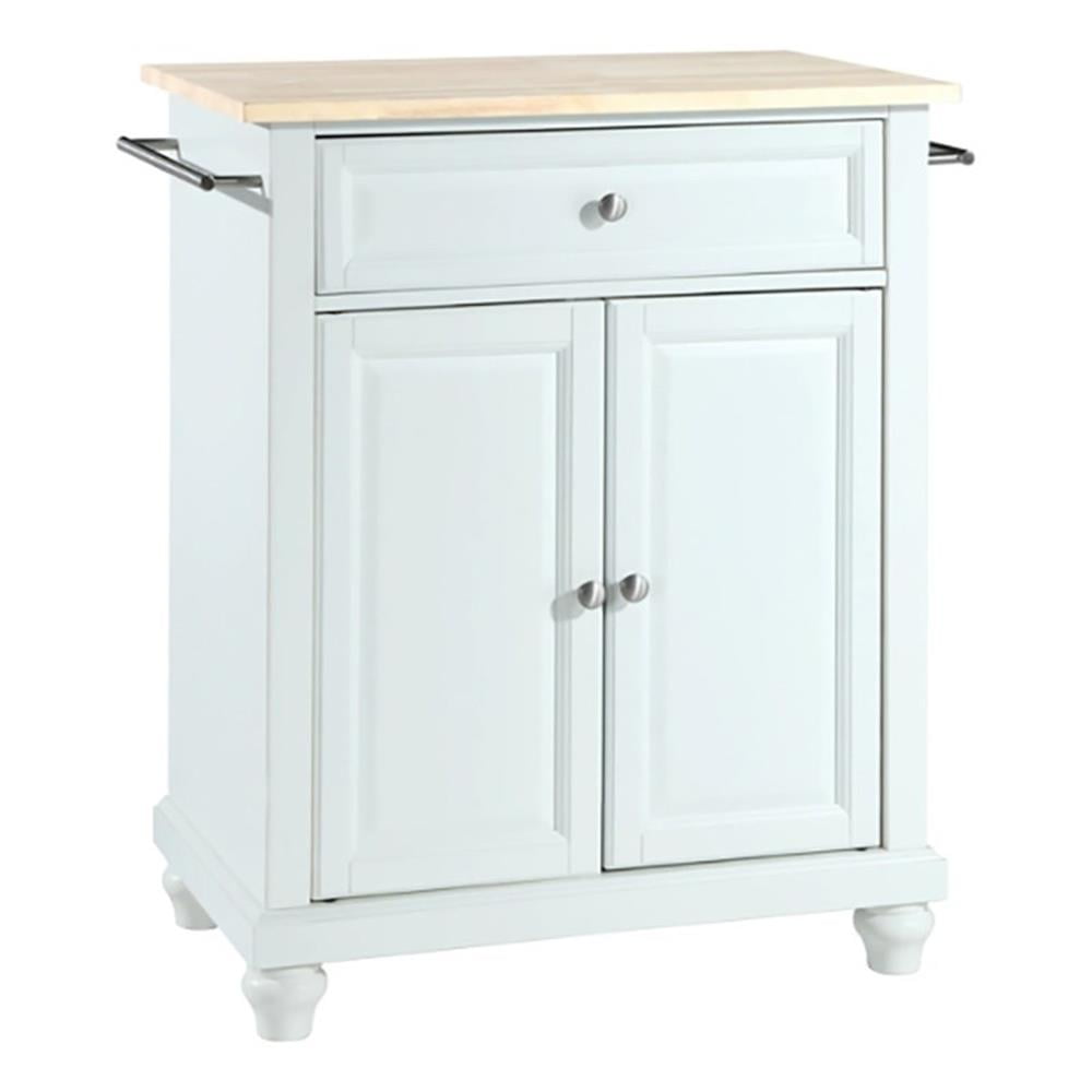 Pemberly Row Natural Wood Top Portable Kitchen Island in White ...