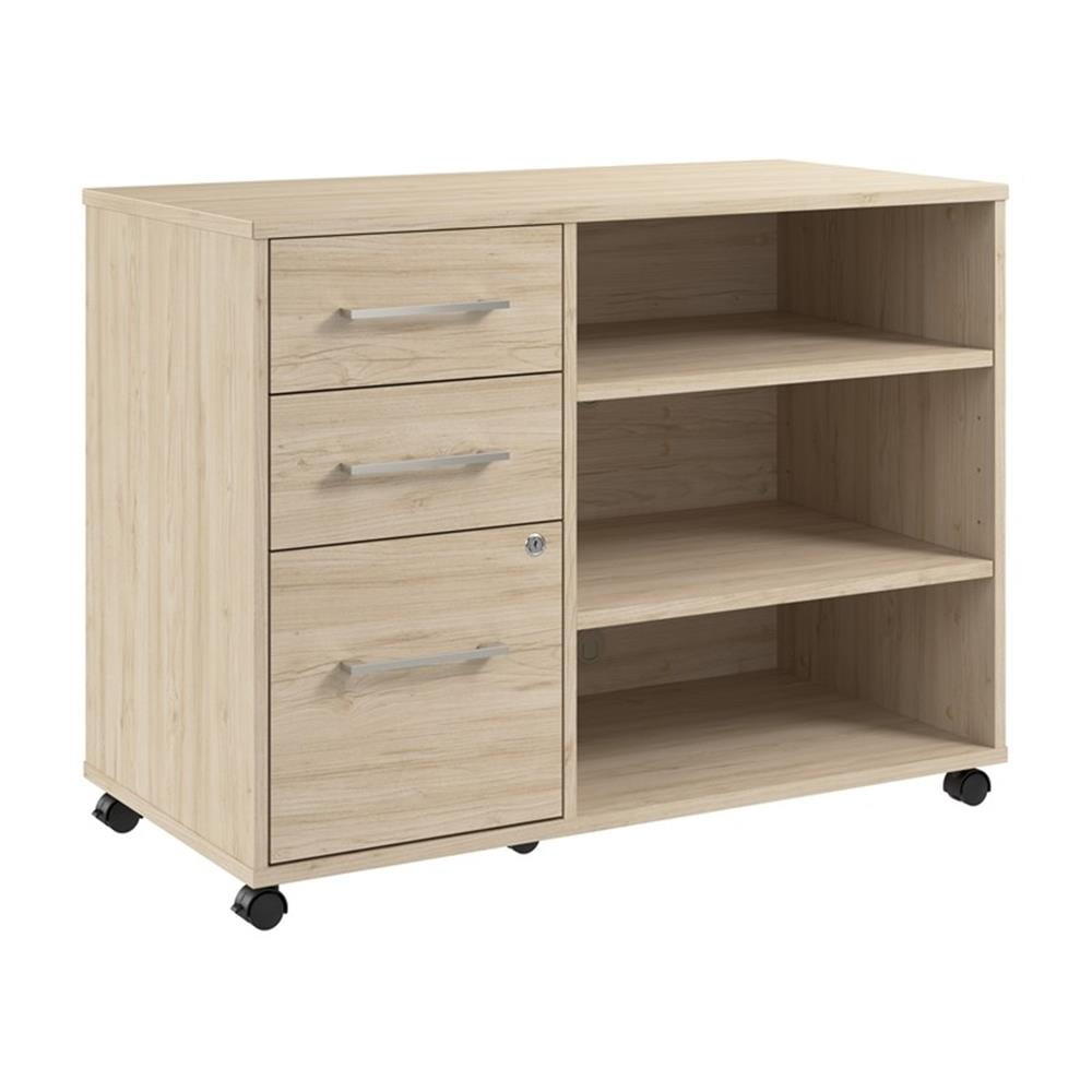 Pemberly Row Office Storage Cabinet with Wheels in Natural Elm ...