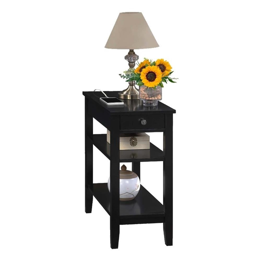 Pemberly Row One-Drawer End Table w/Charging Station in Black Wood ...