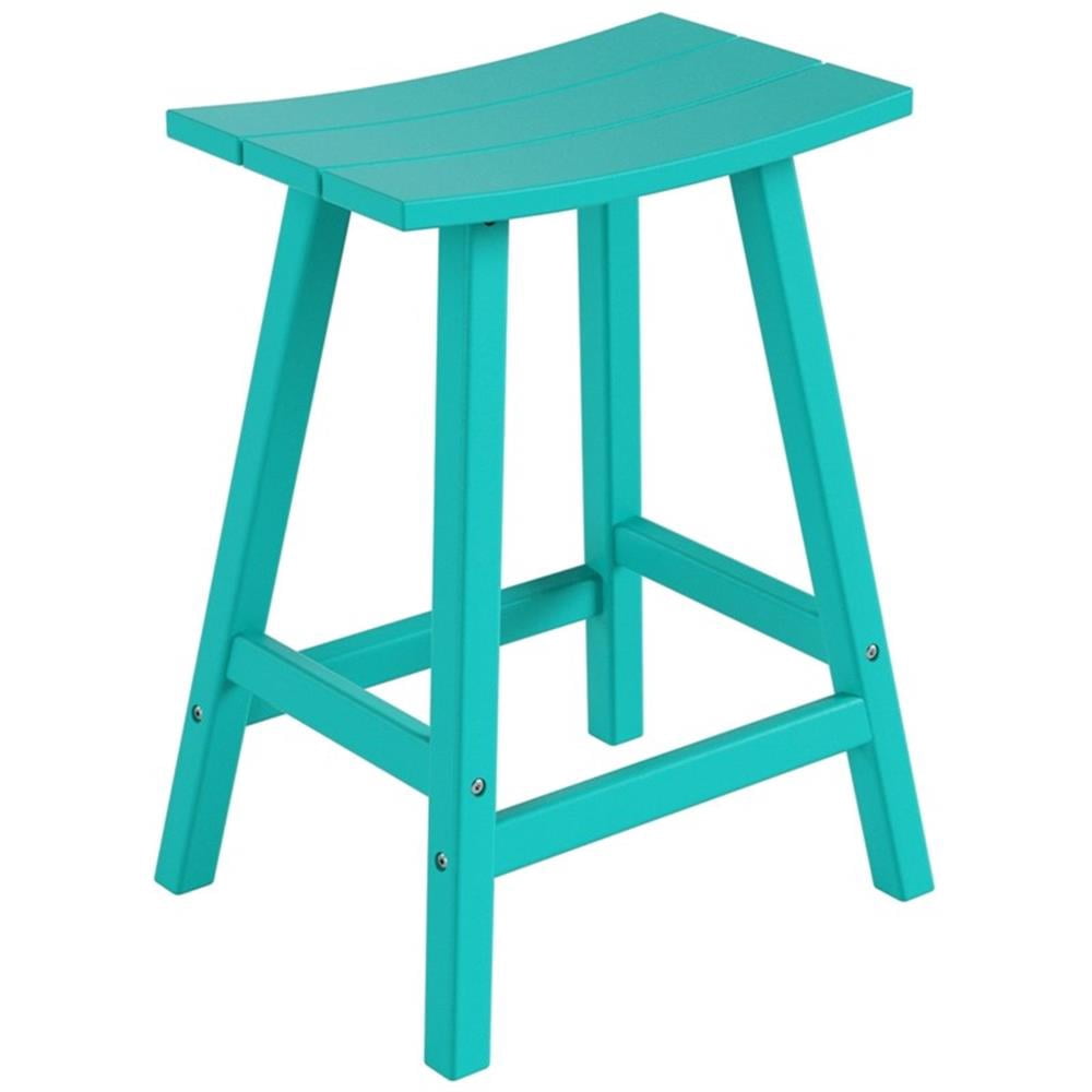 Pemberly Row Outdoor 24" HDPE Plastic Saddle Seat Barstool in Turquoise ...