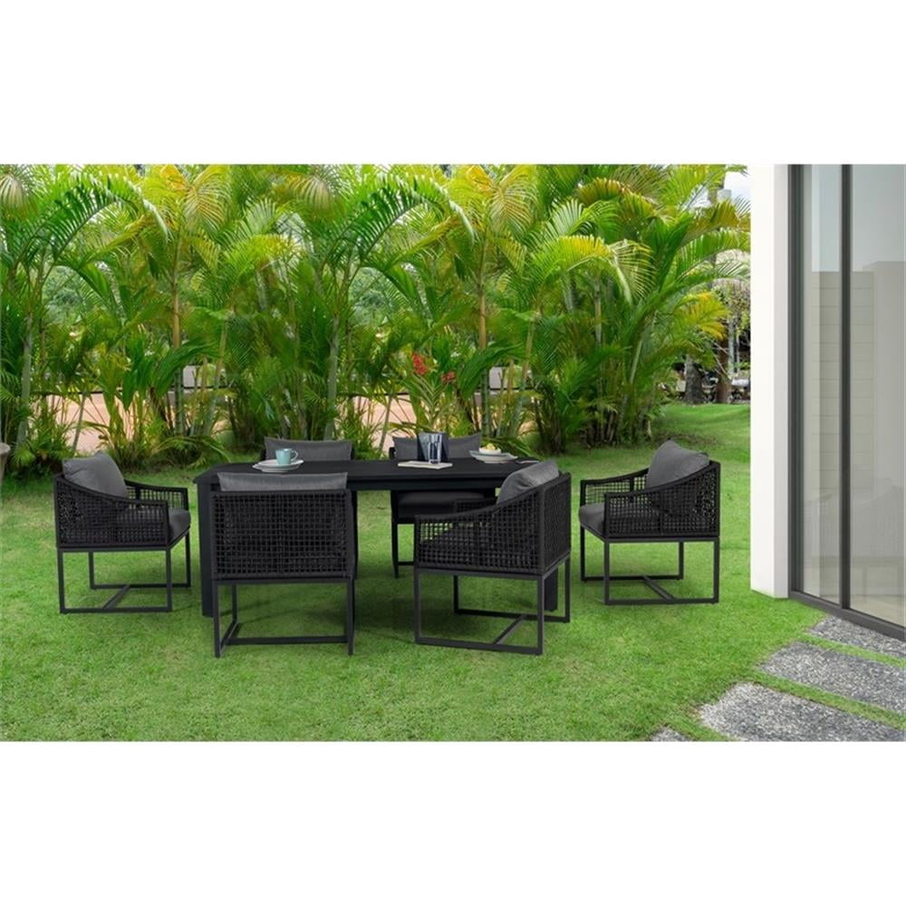 Pemberly Row Outdoor Aluminum Dining Table and 6 Chairs Set - Black ...