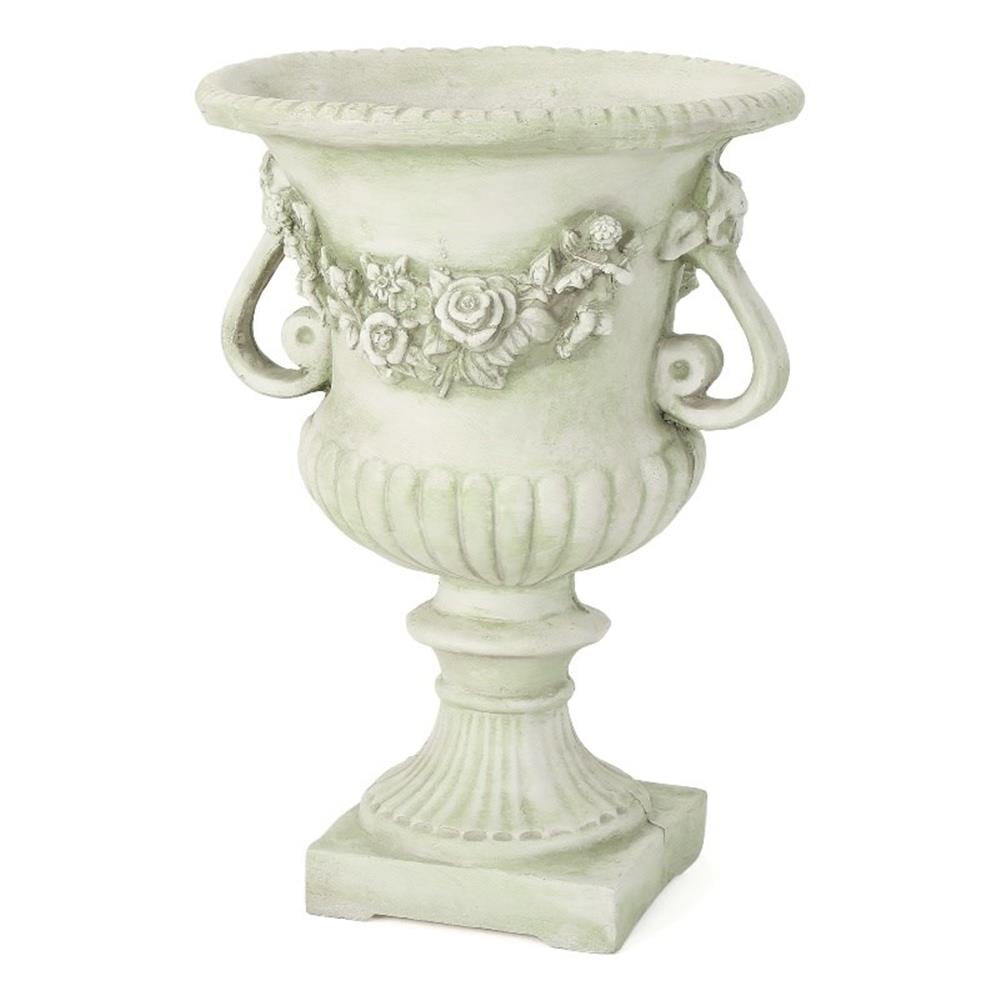 Pemberly Row Outdoor Cast Stone Garden Urn Planter in White Moss ...