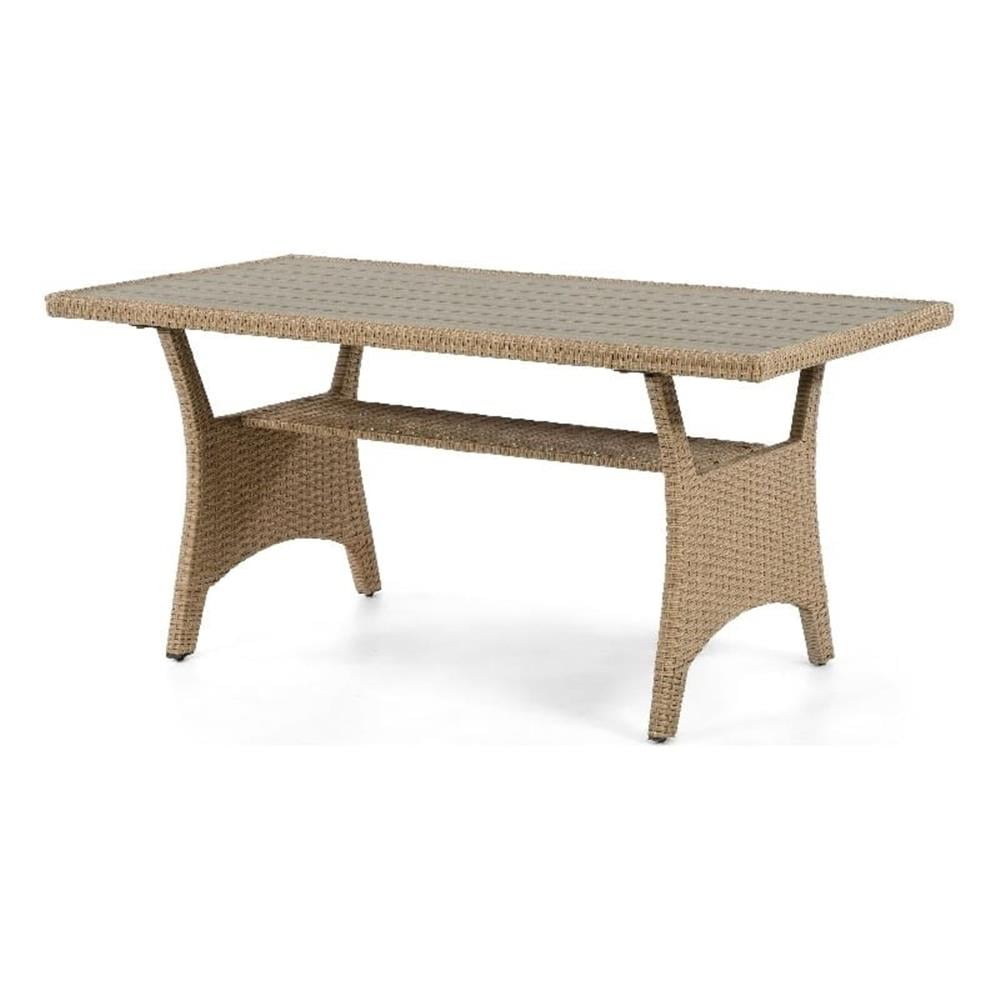 Pemberly Row Outdoor Patio Dining Table in Natural Wicker / Rattan ...