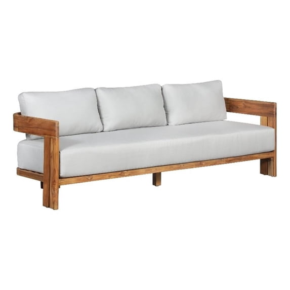Pemberly Row Outdoor Solid Teak Wood Sofa - Light Gray Fabric - Walmart.com