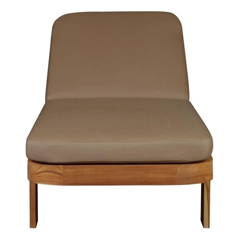 Pemberly Row Outdoor Solid Teak Wood Sun Lounger in Light Brown ...