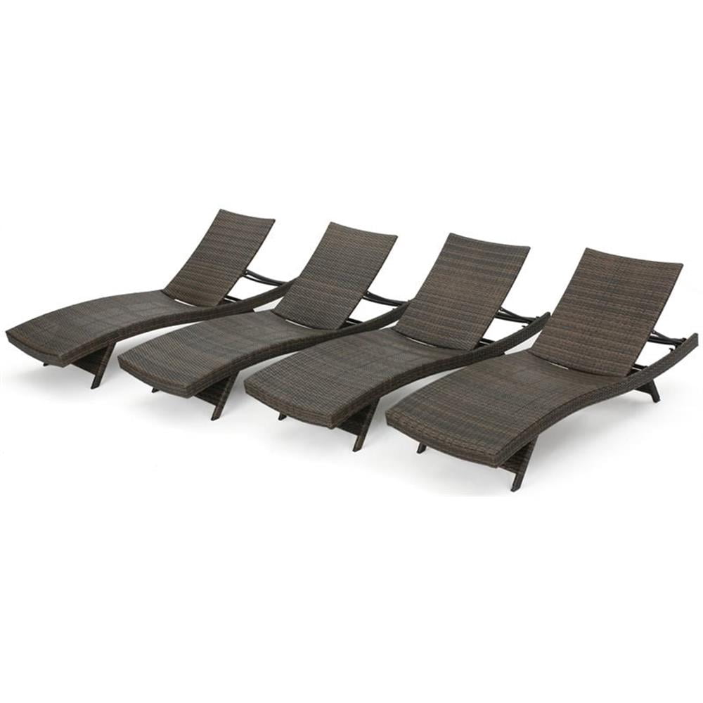 Pemberly Row Outdoor Wicker Chaise Lounge Chair (Set of 4) in Mix Mocha ...