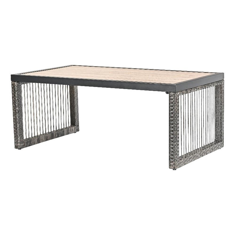 Pemberly Row Outdoor Wicker/Rattan and Metal Coffee Table in Gray ...
